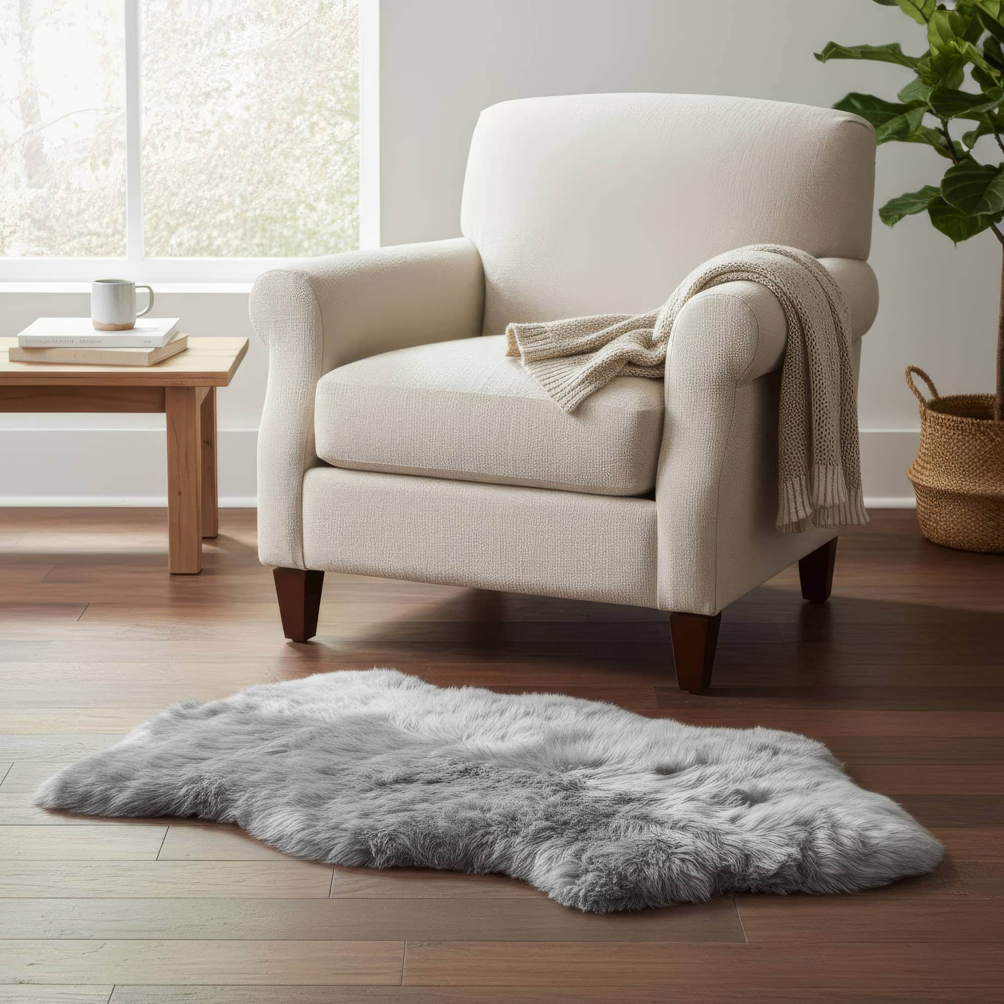 Natural Silver Gray Sheepskin Rug Shearling Fur Pelt - Ethically Sourc