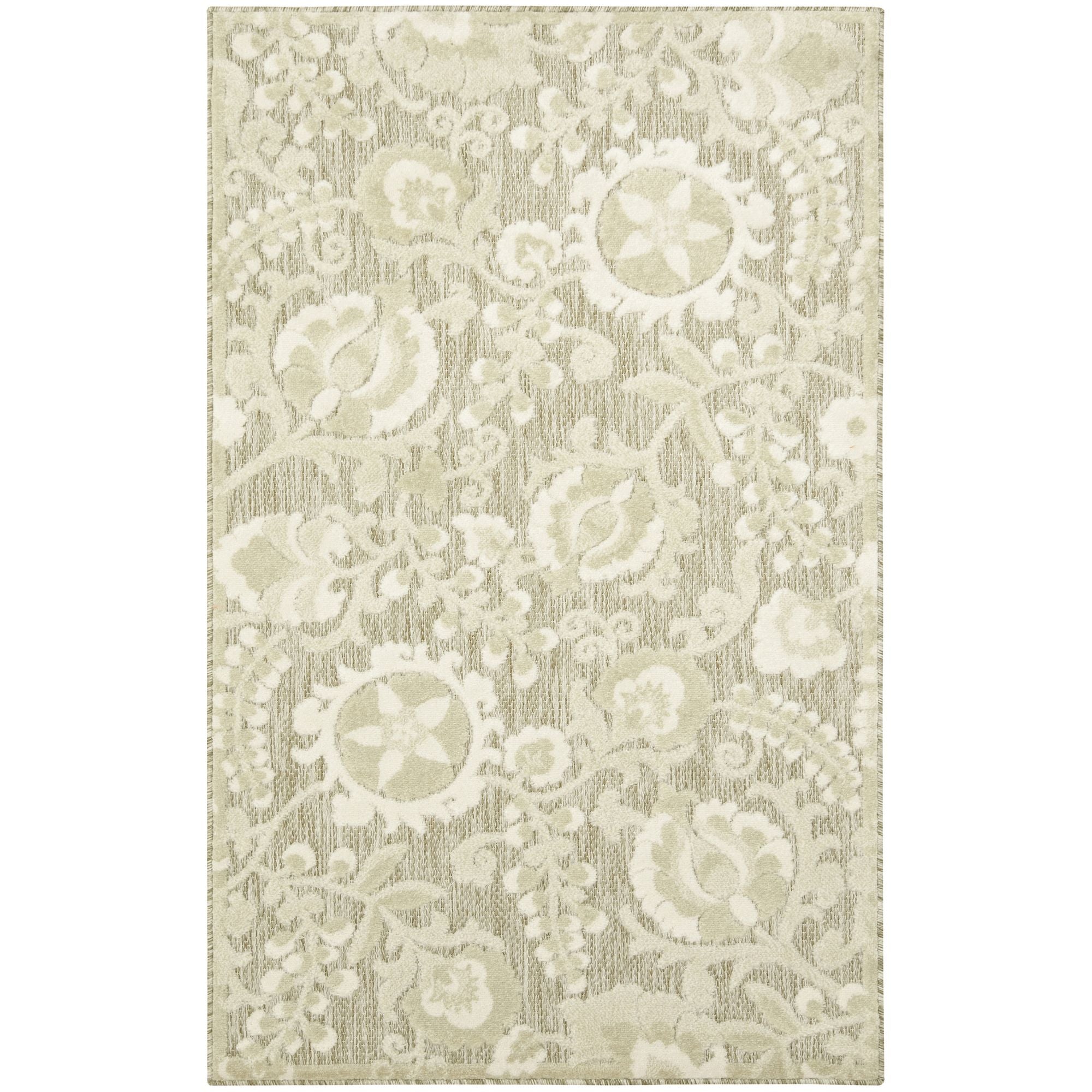 Ivory Sage Farmhouse Indoor-Outdoor Swirling Vines Rug