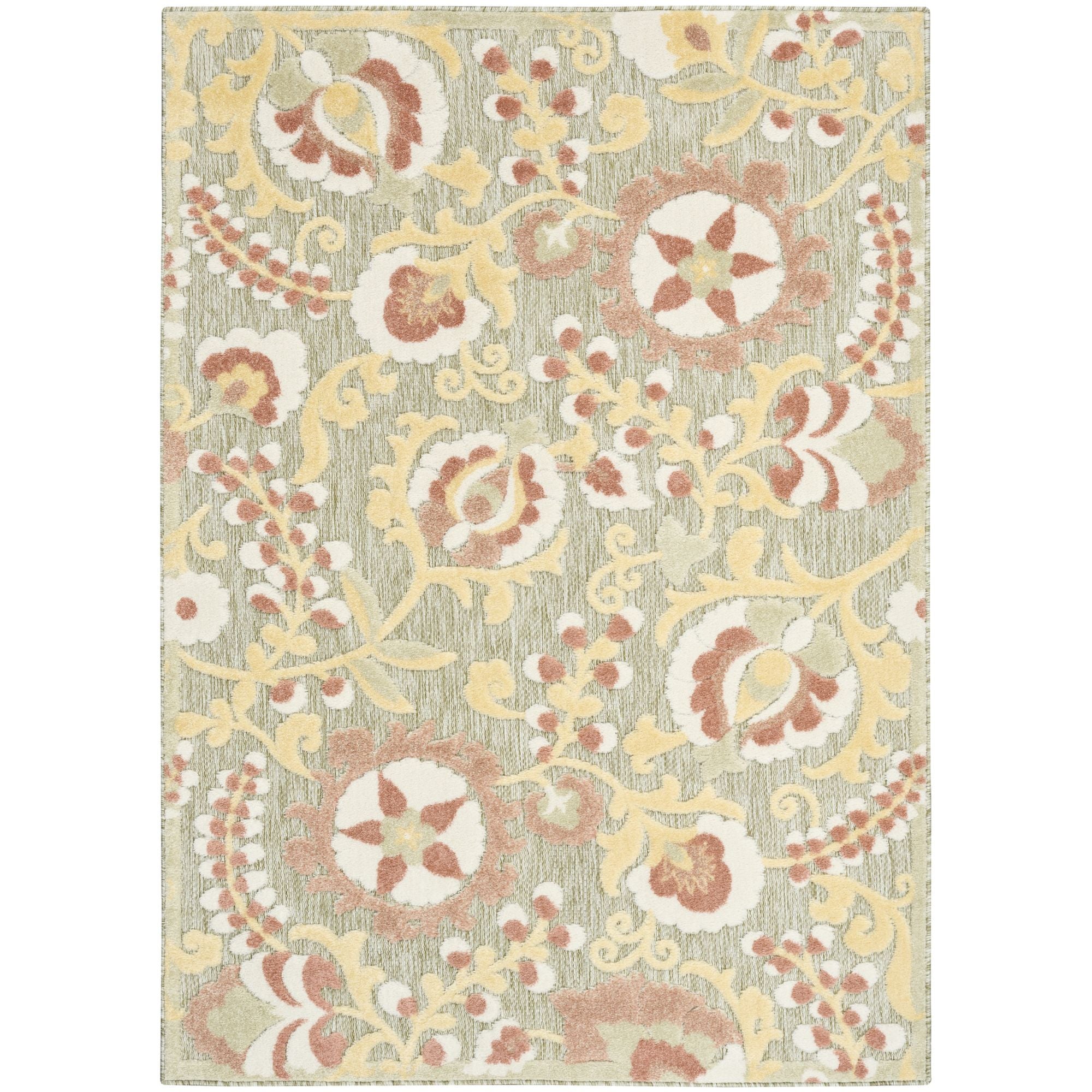 Sage Rose Farmhouse Indoor-Outdoor Swirling Vines Rug
