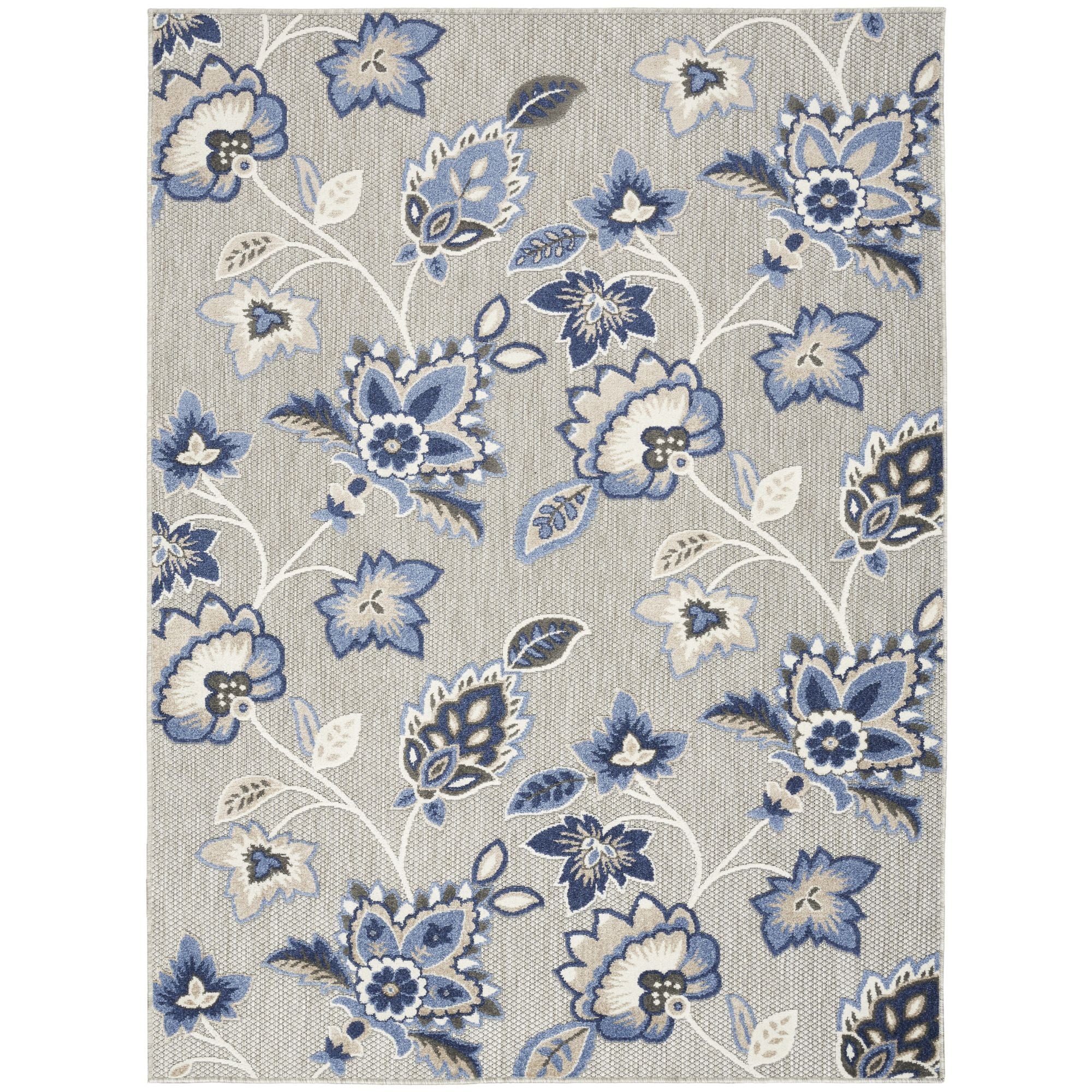 Blue Grey Farmhouse Floral Indoor Outdoor Rug
