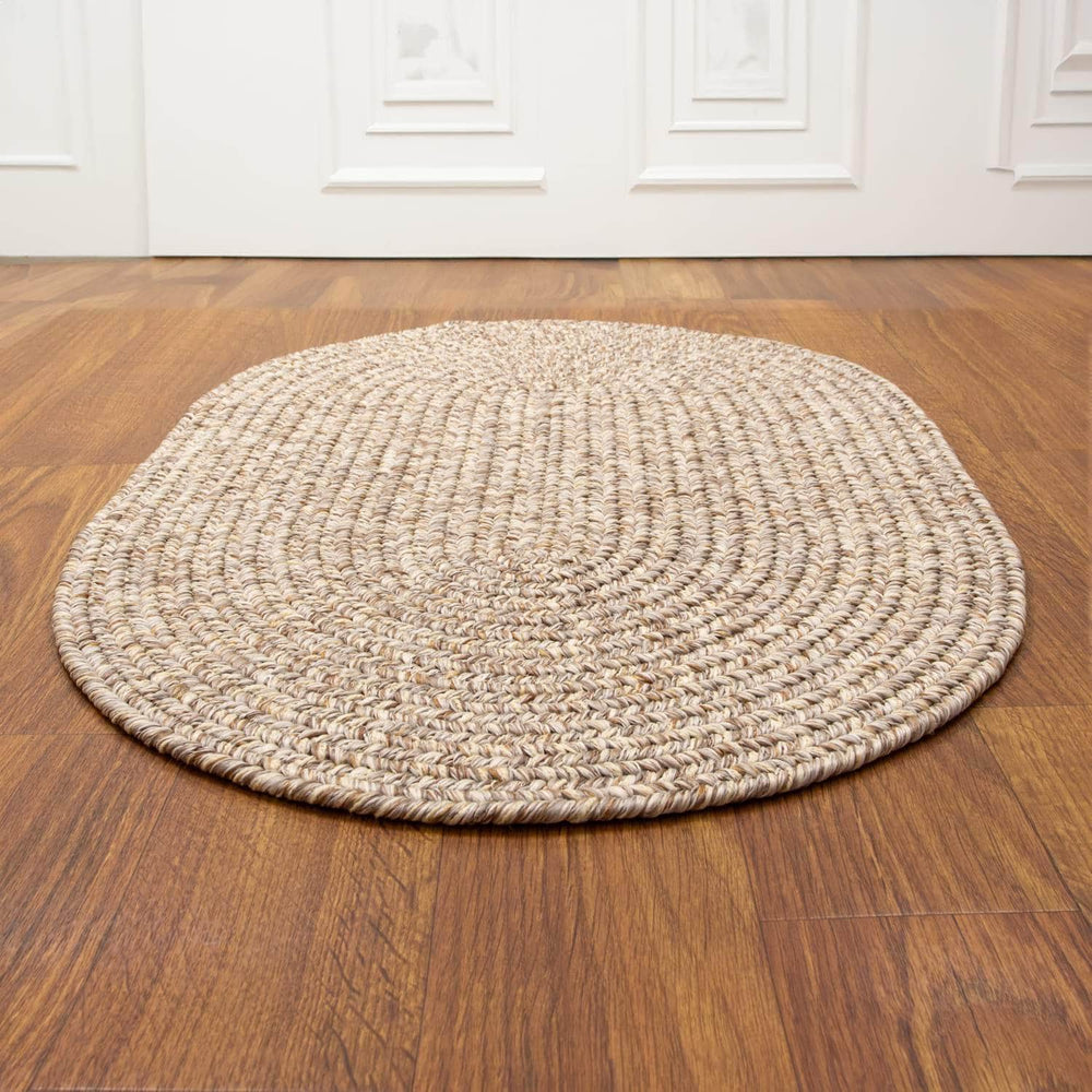 Beige Farmhouse Rug - Washable Indoor/Outdoor -Primitive Braided Rugs