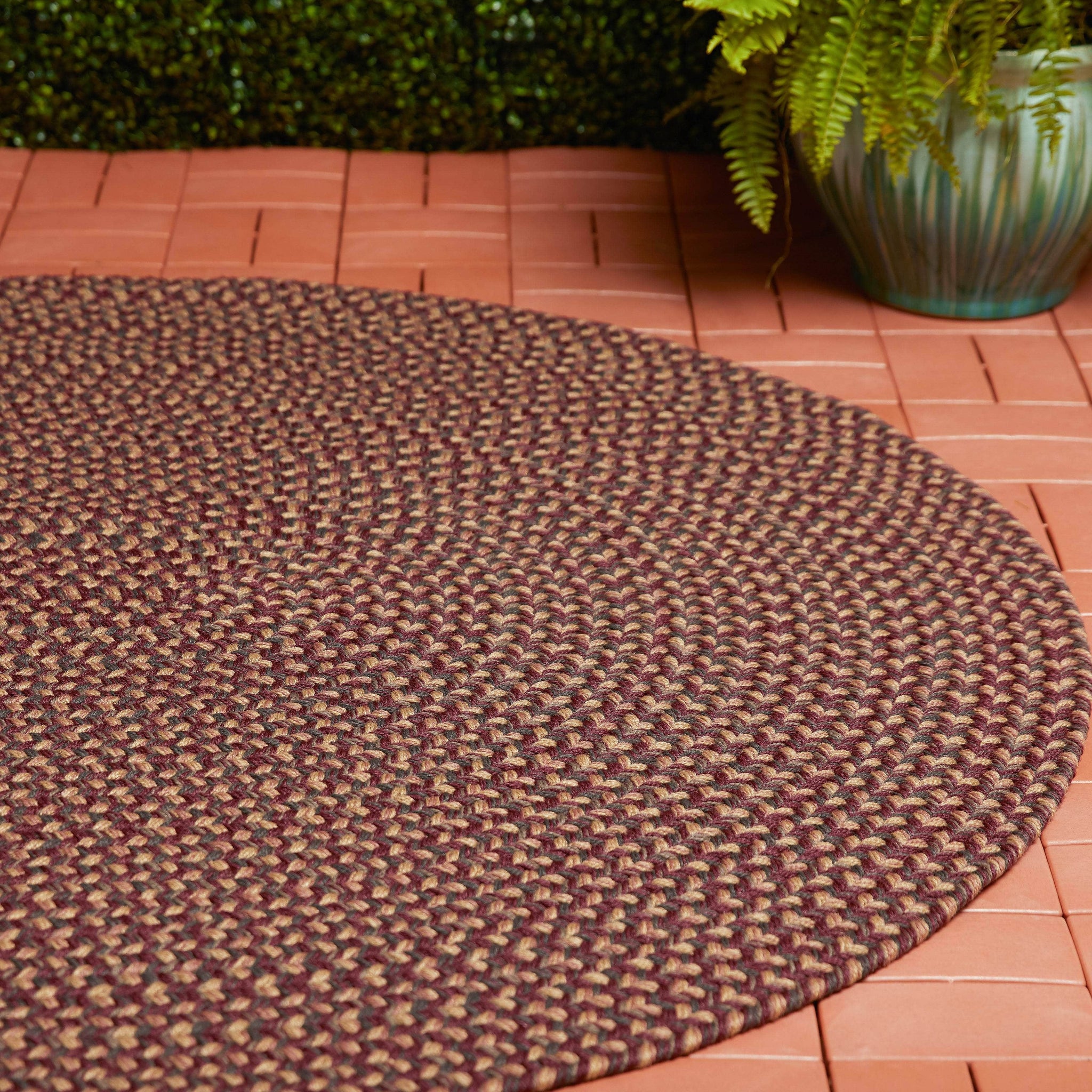 Burgundy & Beige Outdoor Braided Rug - Sanibel Tweed Braided Rug