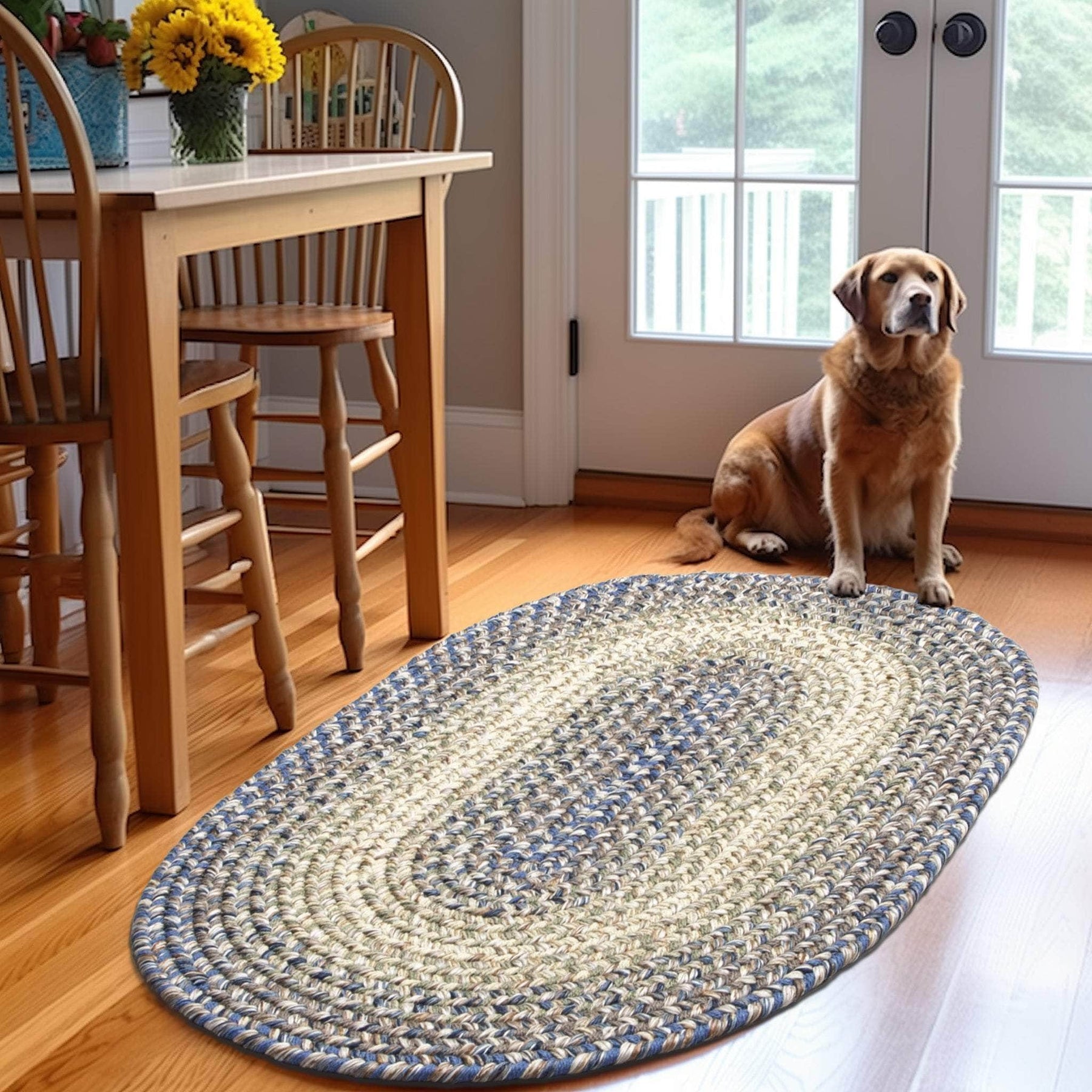 Beige Farmhouse Rug - Washable Indoor/Outdoor -Primitive Braided Rugs