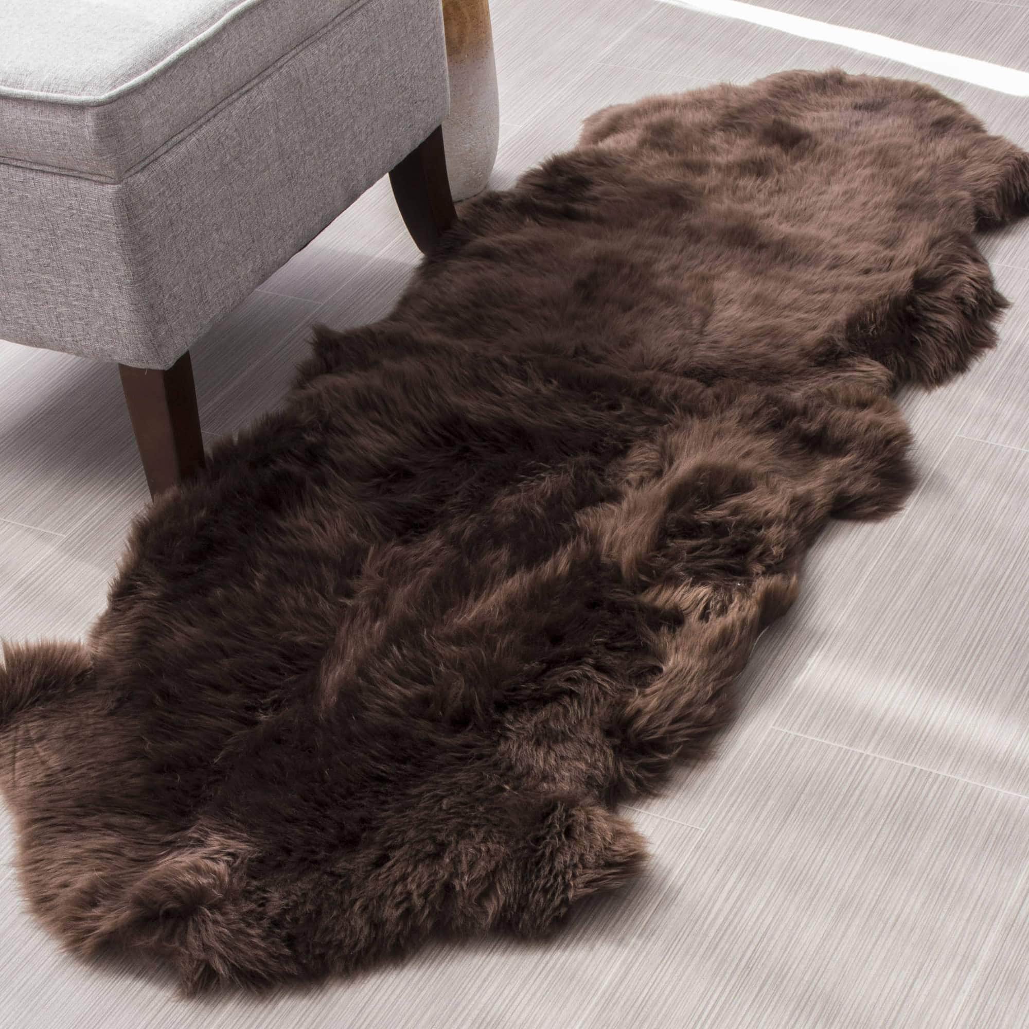 Natural Dark Brown Sheepskin Rug Shearling Fur Pelt - Ethically Source
