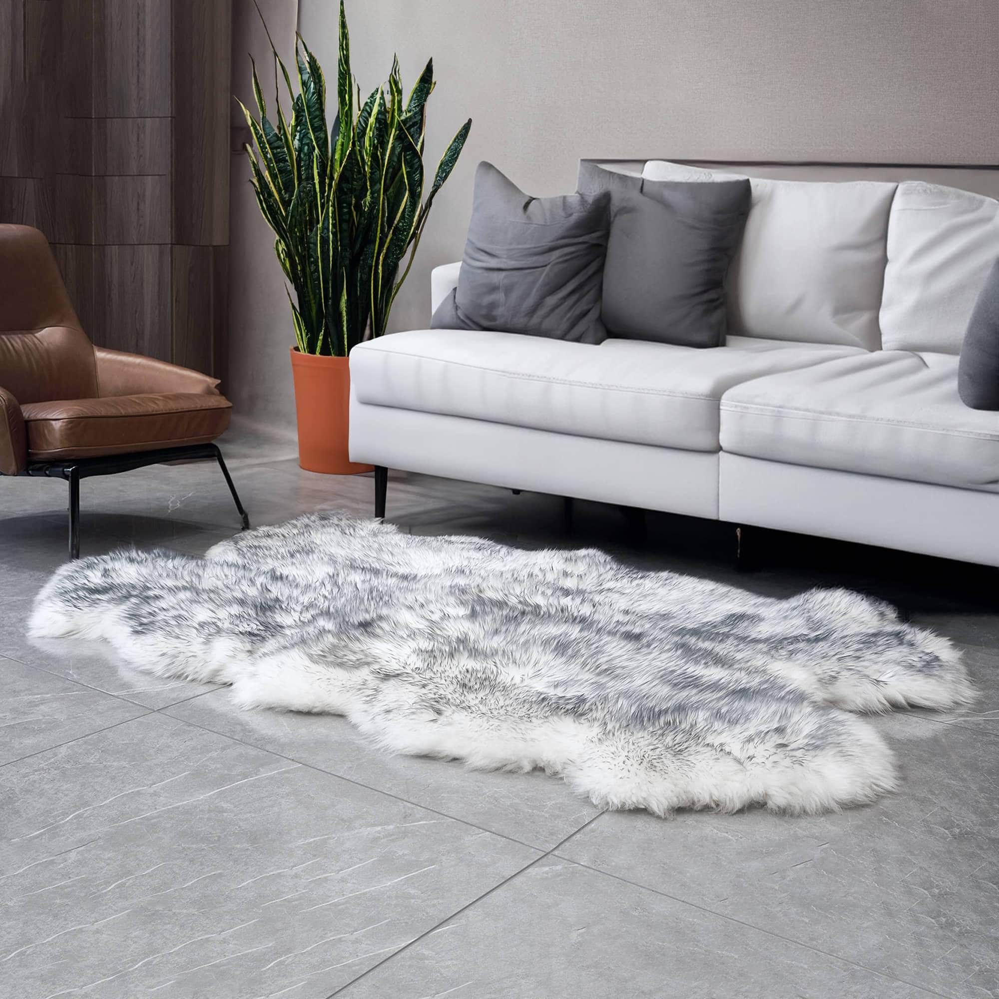 Natural Gray Tips Sheepskin Rug Shearling Fur Pelt - Ethically Sourced