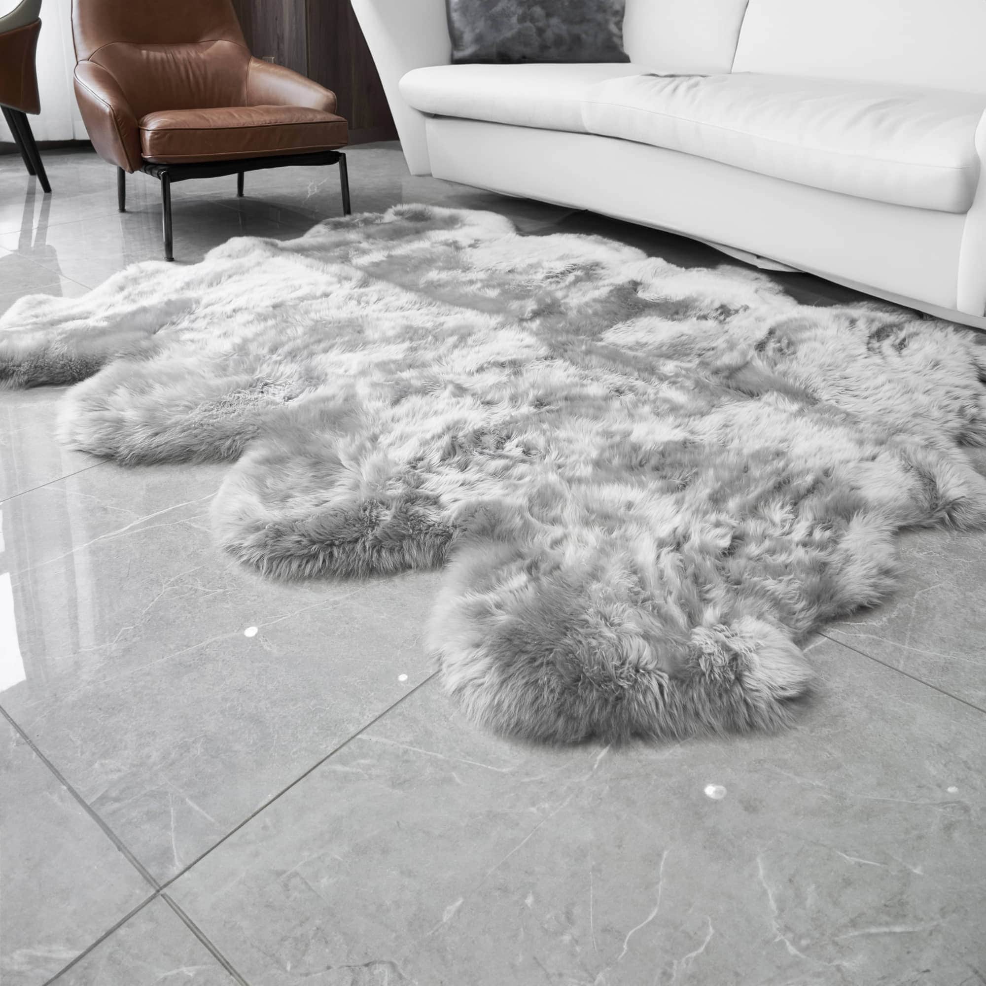 Natural Silver Gray Sheepskin Rug Shearling Fur Pelt - Ethically Sourc