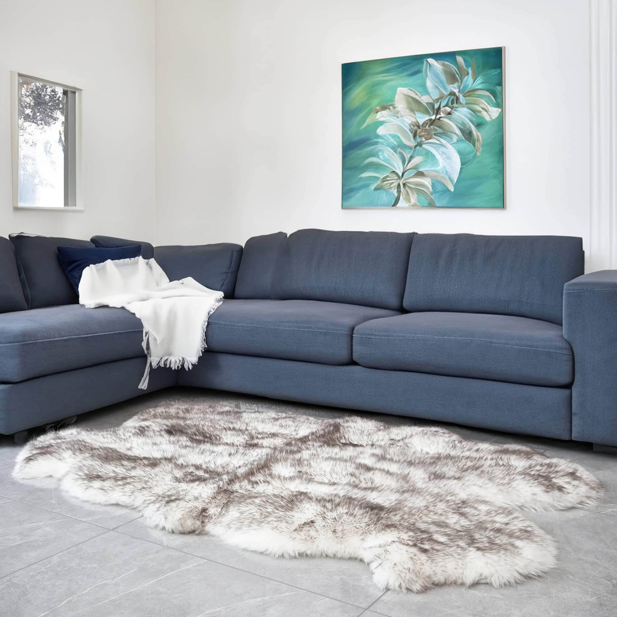 Natural Wolf Tips Sheepskin Rug Shearling Fur Pelt - Ethically Sourced